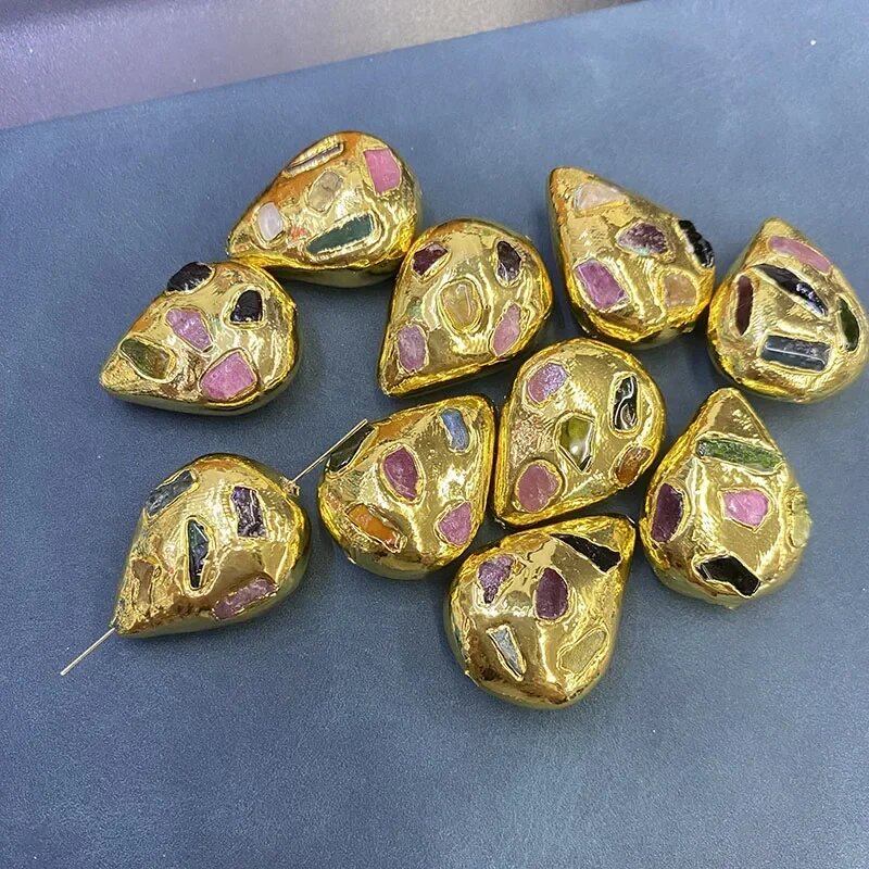 5 шт, натуральный турмалин золотого цвета, капли воды, грушевидной формы, свободные бусины для изготовления ювелирных изделий