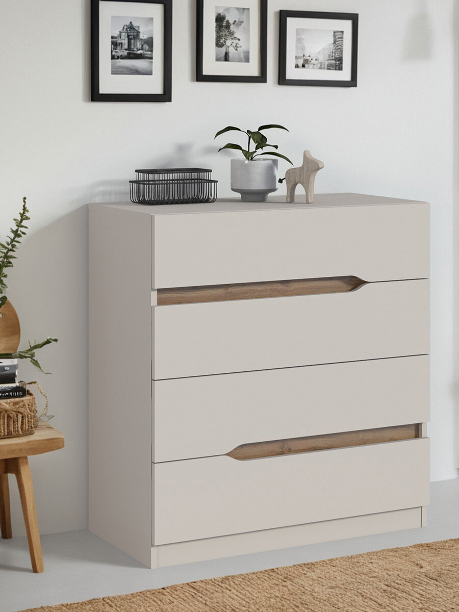 Комод 4 ящика столплит Нова СБ-3629 ЛДСП Кашемир серый, Дуб Вотан/Кашемир Серый 80,1*40,9*86 см