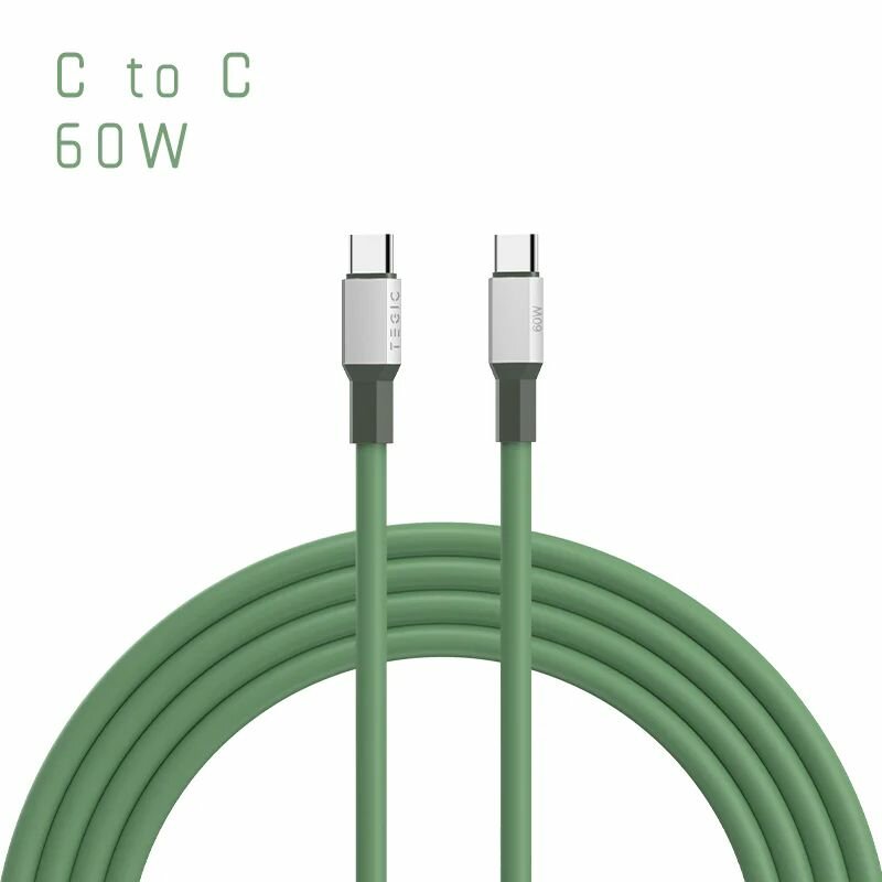 Кабель USB-C Tegic 60W 1.2 метра зеленый