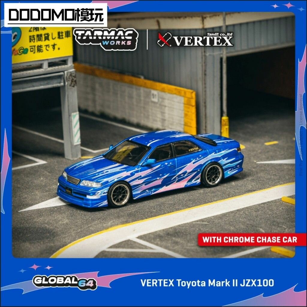 Машинка Tarmac Works TW 1:64 VERTEX Toyota Mark II JZX100 Blue Metallic T64G-024-BL Die-cast Alloy Car Model Collection Toy Gift