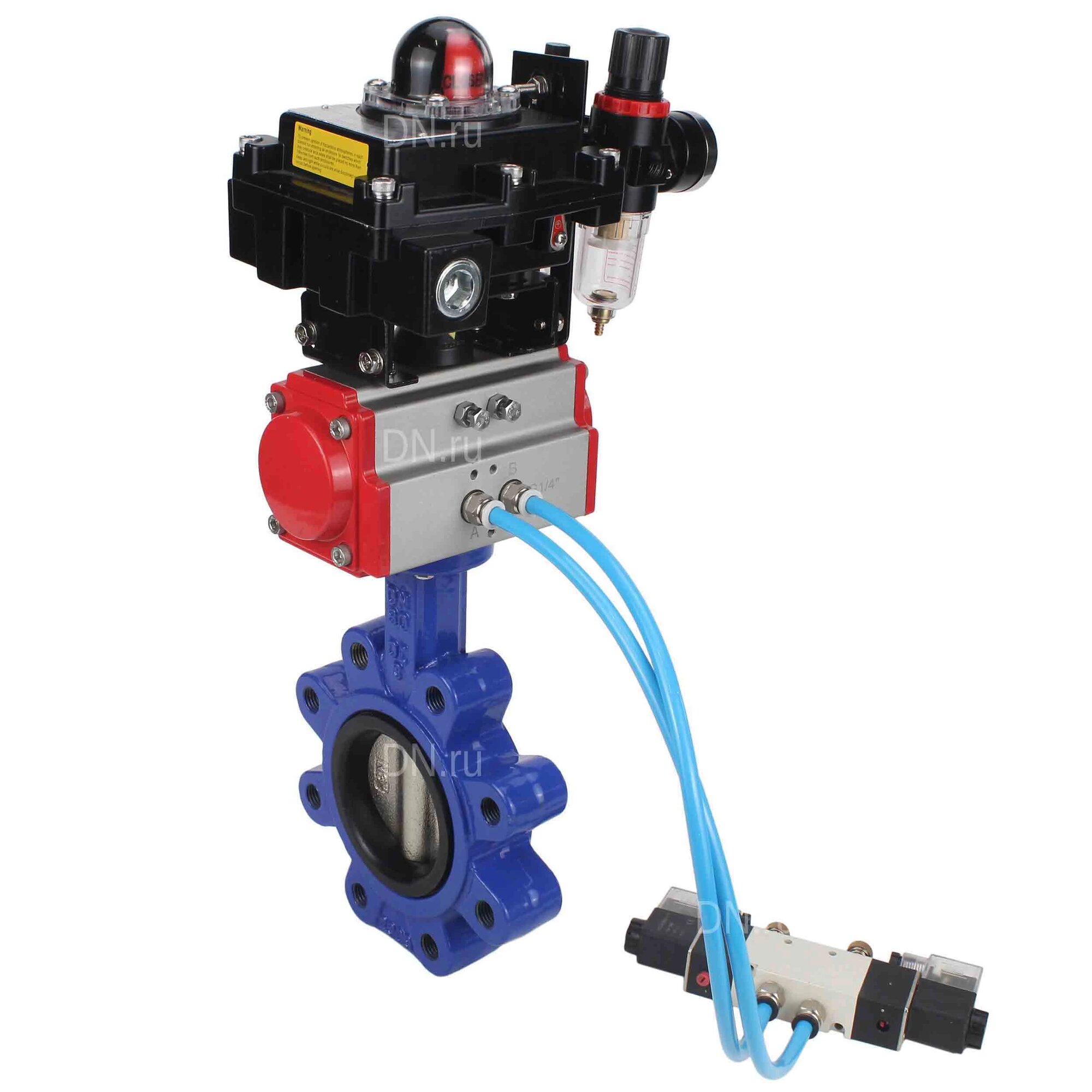 Затвор дисковый поворотный DN. ru QT450-QT450-EPDM-2W-Fb-H Ду100 Ру16 чугун QT450, диск чугун QT450, уплотн. EPDM, межфланц, с пн. прив. SA-130, пн. распред. PND1-S2EM-52-2-T10-220VAC, БКВ LSB-410-02ExM12-250 и БПВ APU1-10-40-V08