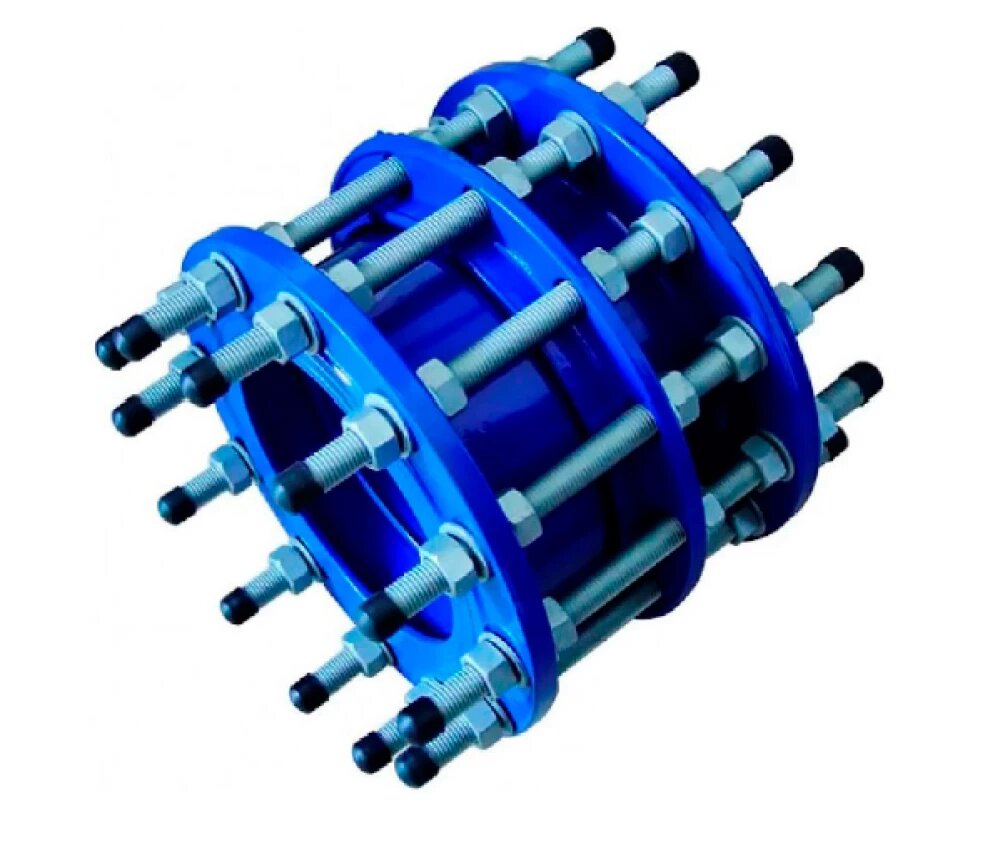 Демонтажная вставка DN.ru ДВ-GGG400-3Ф Ду100 Ру10/16 трехфланцевая, корпус - ковкий чугун GGG400, уплотнение - EPDM, длина - 200мм, цвет - синий