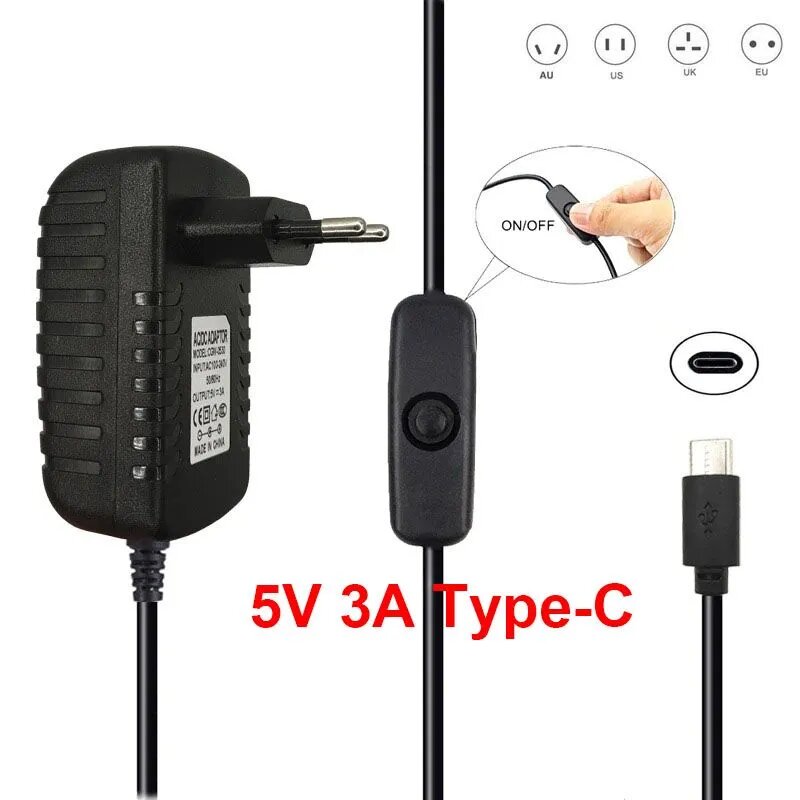 5V 3A адаптер питания с кнопкой переключения Type-C порт быстрое зарядное устройство для Raspberry Pi 4B 4B 4 Модель B Plus