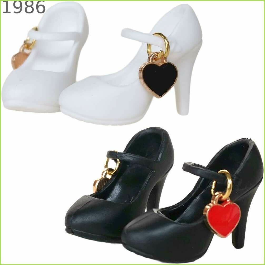 2 пары туфель для куклы Барби (1 пара черных + белых) подходят Блайт на высоких каблуках