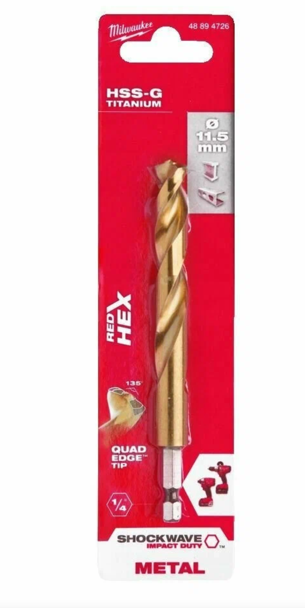 Сверло Milwaukee RedHEX HSS-G TiN по металлу 11.5 мм 48894726