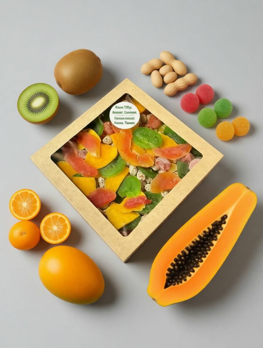 Фруктовый микс из цукатов экзотических фруктов Киви, Арахис, Цукаты, Кумкват, Манго, Папайя, 800 г