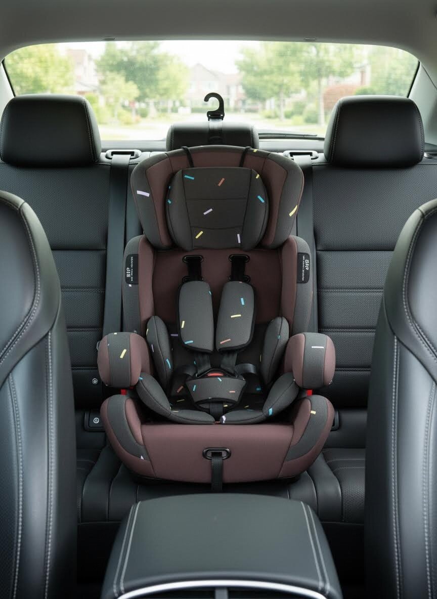 Автокресло детское 9-36 кг (1/2/3) складное, универсальное, защита шеи, 5-точечные ремни, коричневый