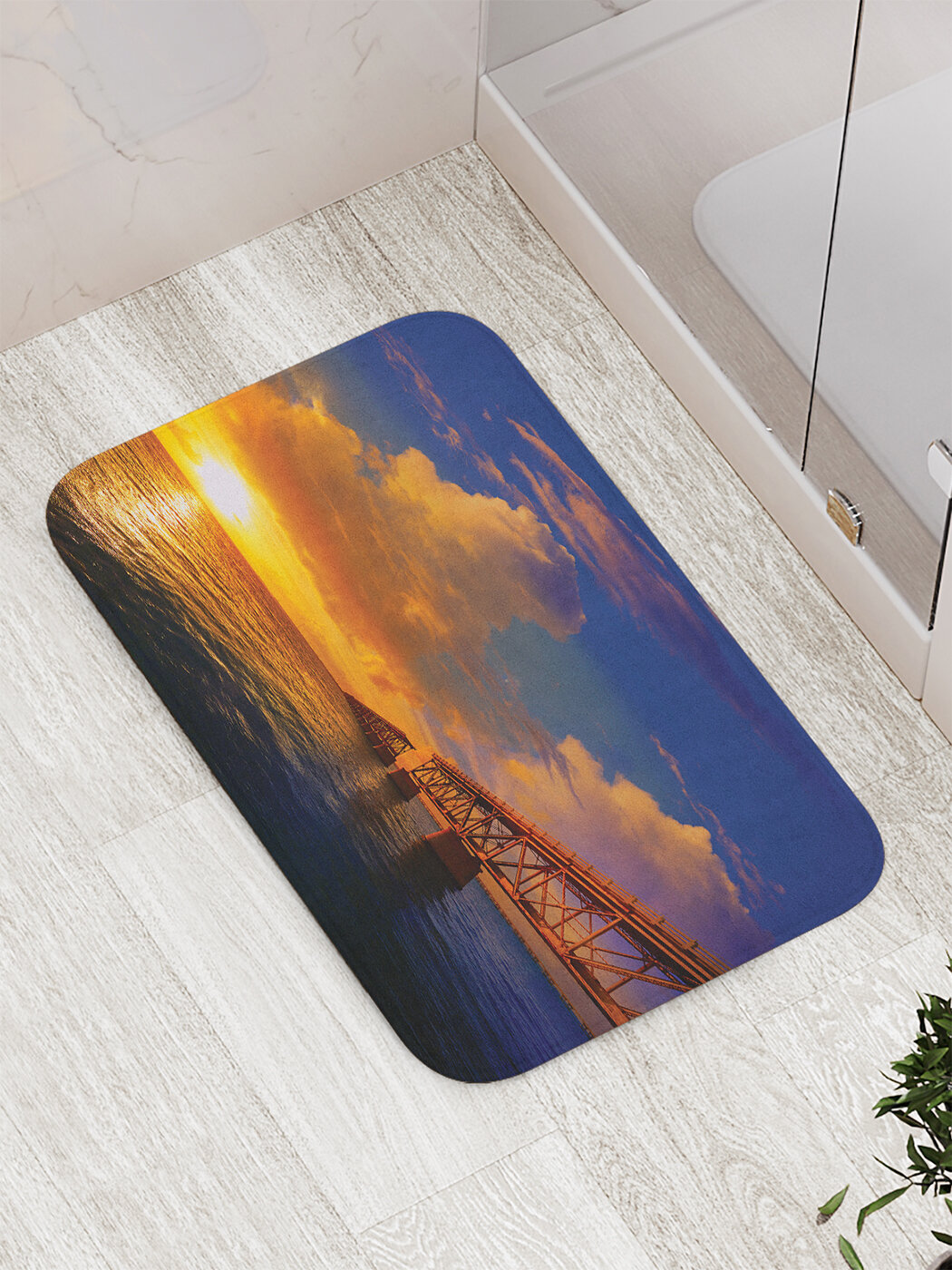 Коврик для ванной комнаты, туалета "Мост через океан" противоскользящий, 52х77 см, JoyArty