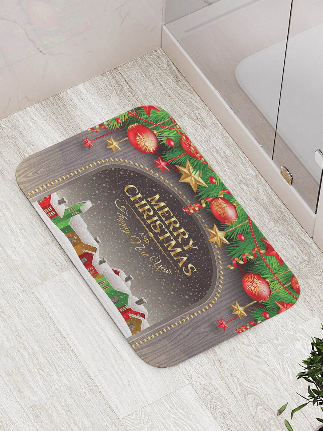Коврик для ванной комнаты, туалета "Ночь перед рождеством" противоскользящий, 52х77 см, JoyArty, серия Новый год