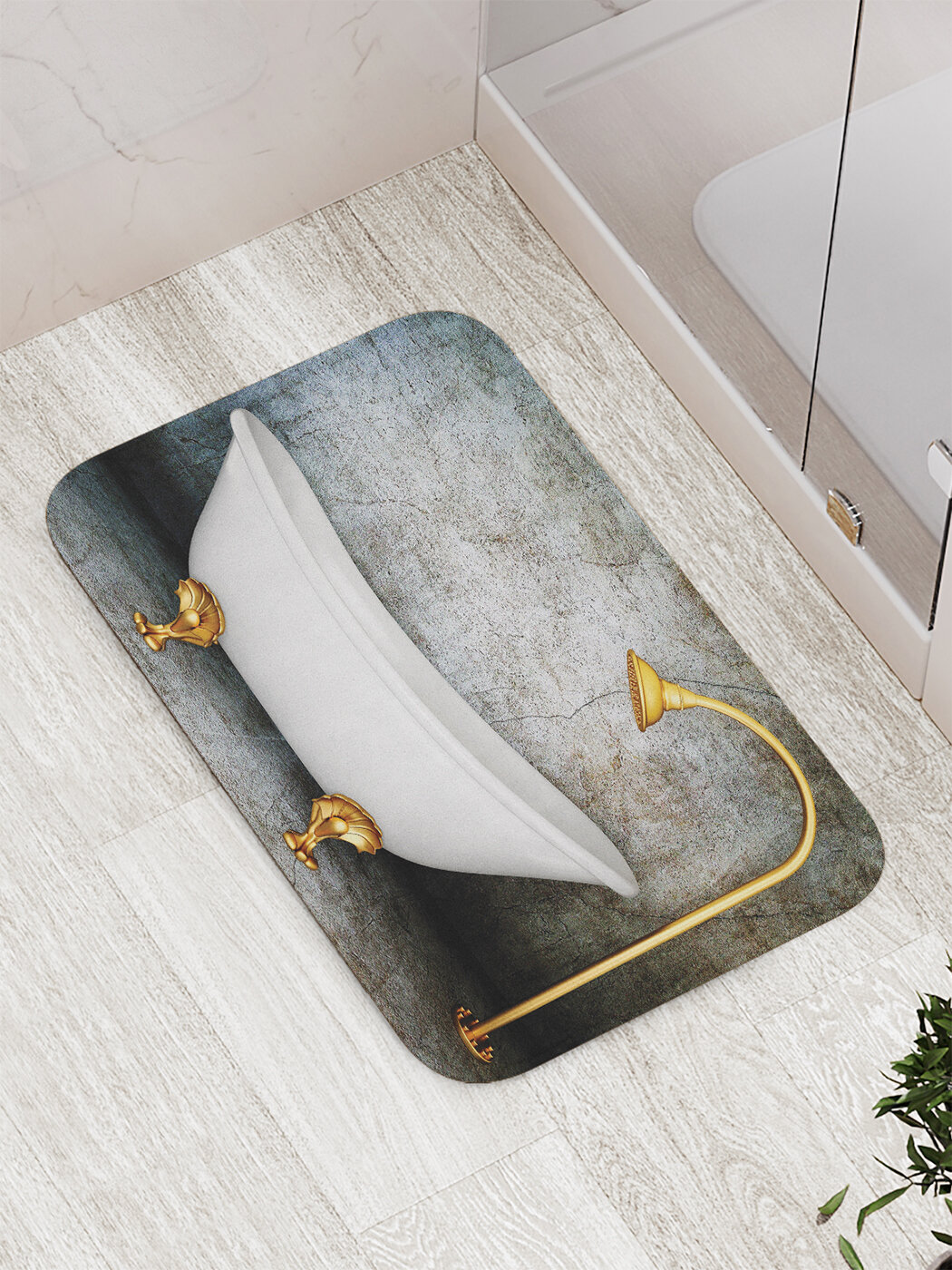 Коврик для ванной комнаты, туалета "Золотой душ" противоскользящий, 52х77 см, JoyArty