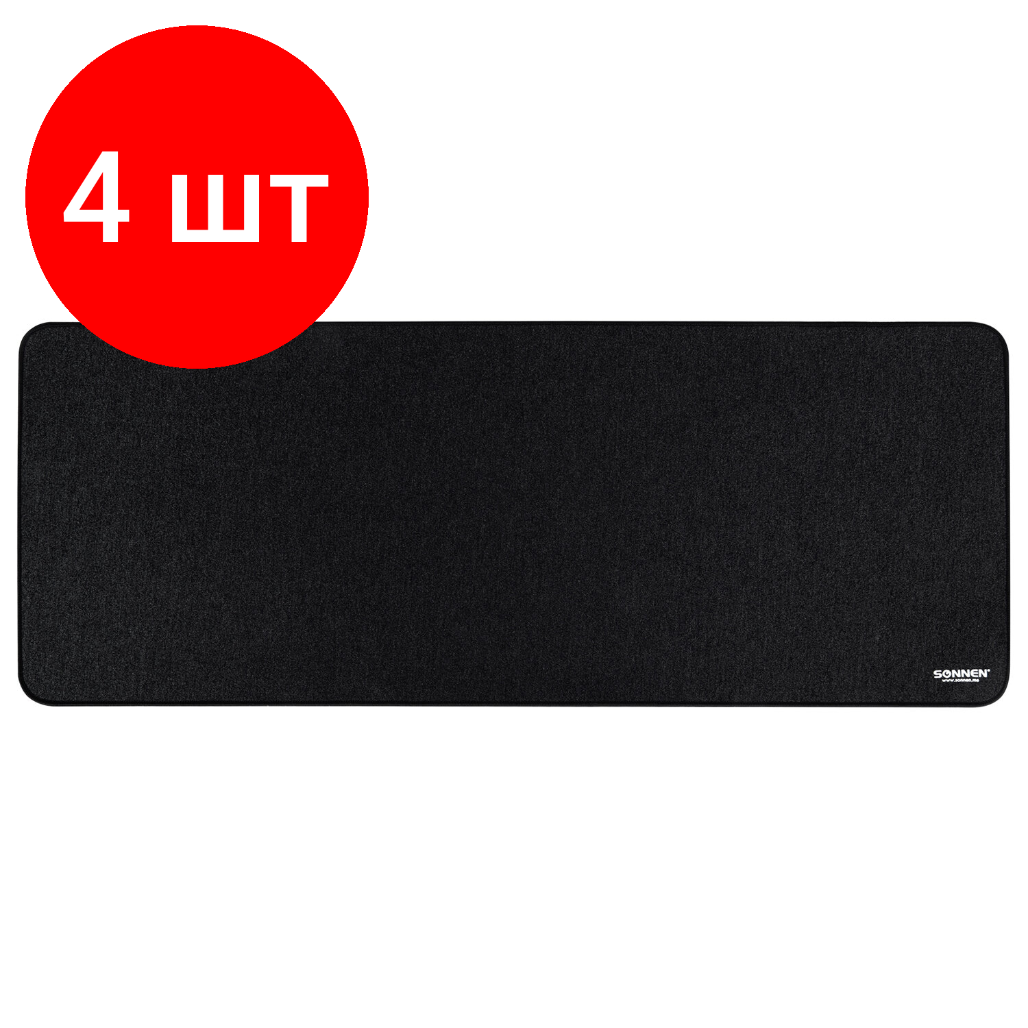 Комплект 4 шт, Коврик для мыши и клавиатуры большой SONNEN "WIDE RANGE", резина+ткань, 870х350х4 мм, чёрный, 513315