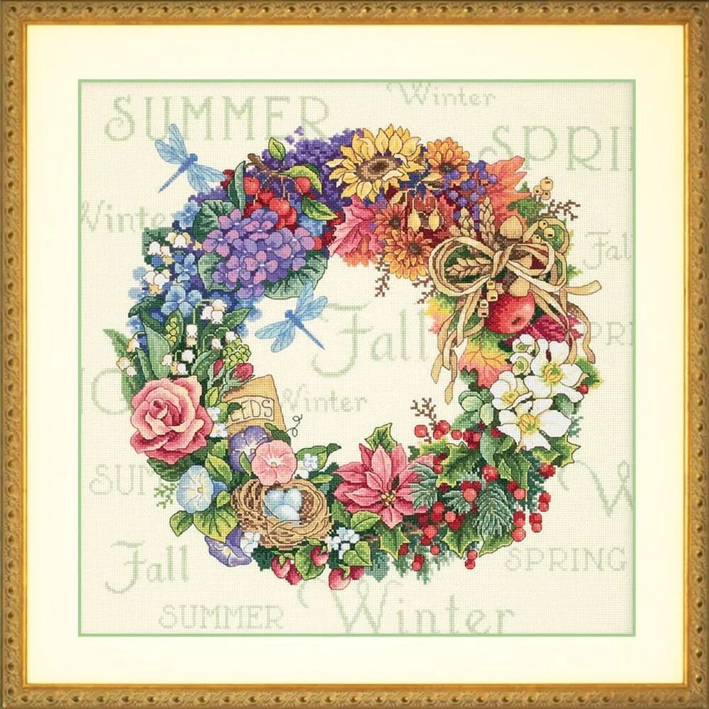 Набор для вышивания крестиком ( Wreath of All Seasons ) 38 x 38 см