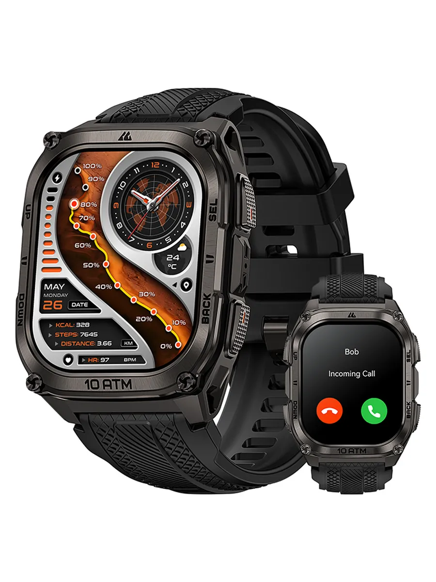 KOSPET TANK M4 Умные часы для мужчин: 500 мАч, 100м водонепроницаемость, мониторинг здоровья, GPS и звонки.