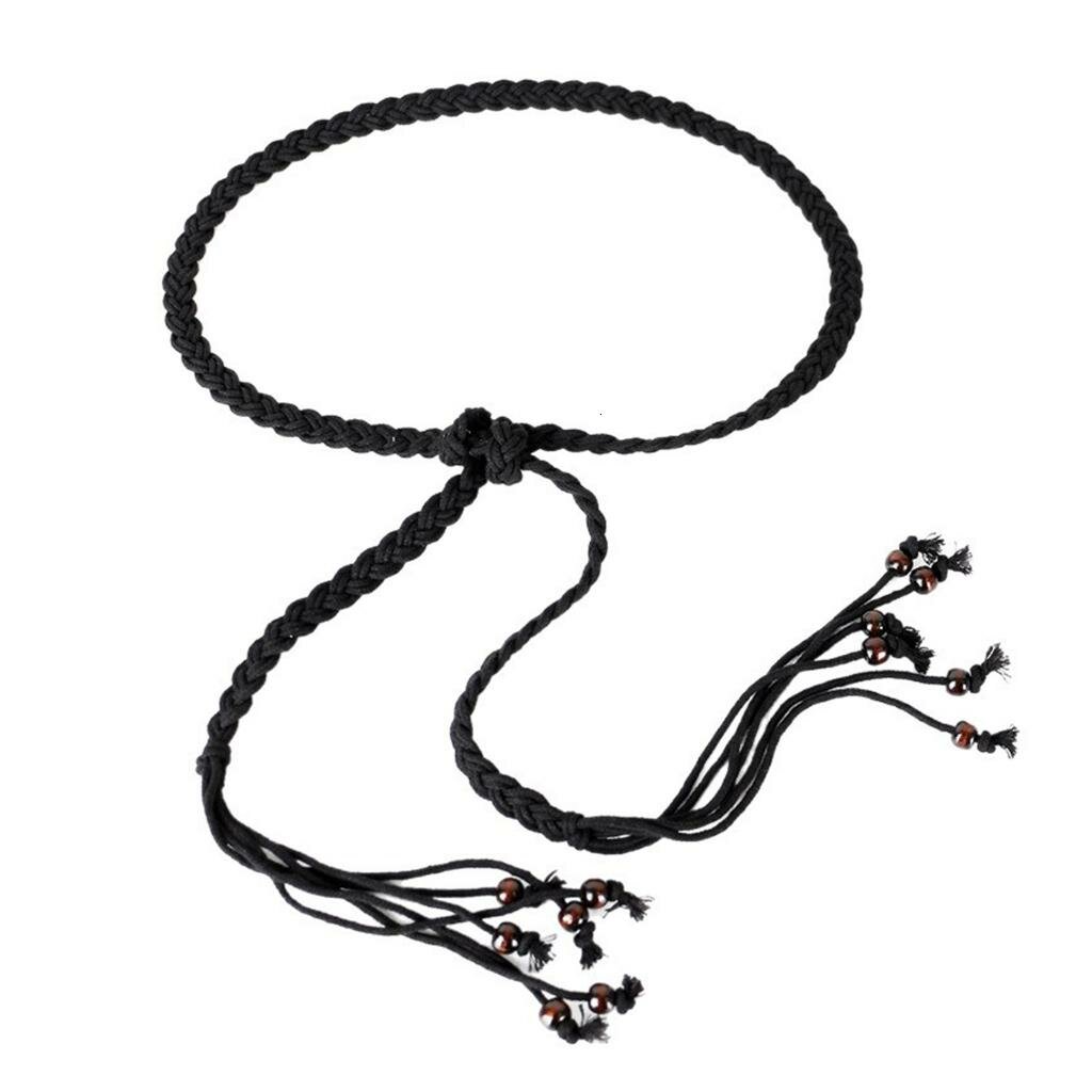 Элегантный плетеный хлопчатобумажный веревочный пояс, Завязанный этническими бусинами Шнуровочный шнур Гибкой длины для повседневного использования в офисе на открытом воздухе