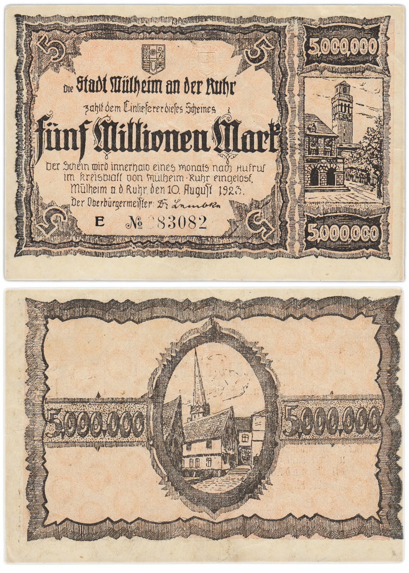 Германия Muelheim Rheinland 5000000 5 млн марок 1923 год