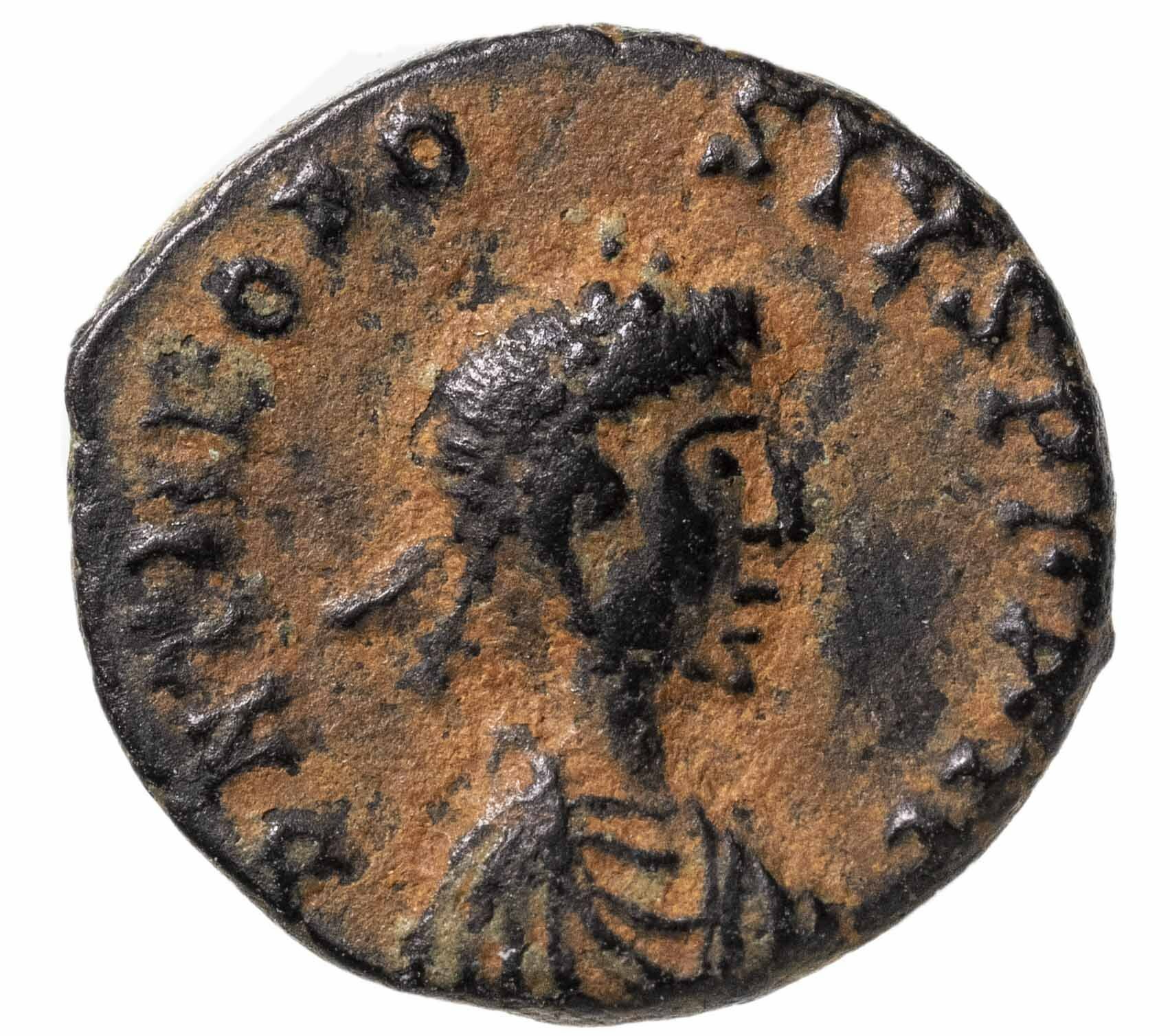 Римская империя, Феодосий II, 402-450 годы, Нуммий , Медь, в сохранности VF