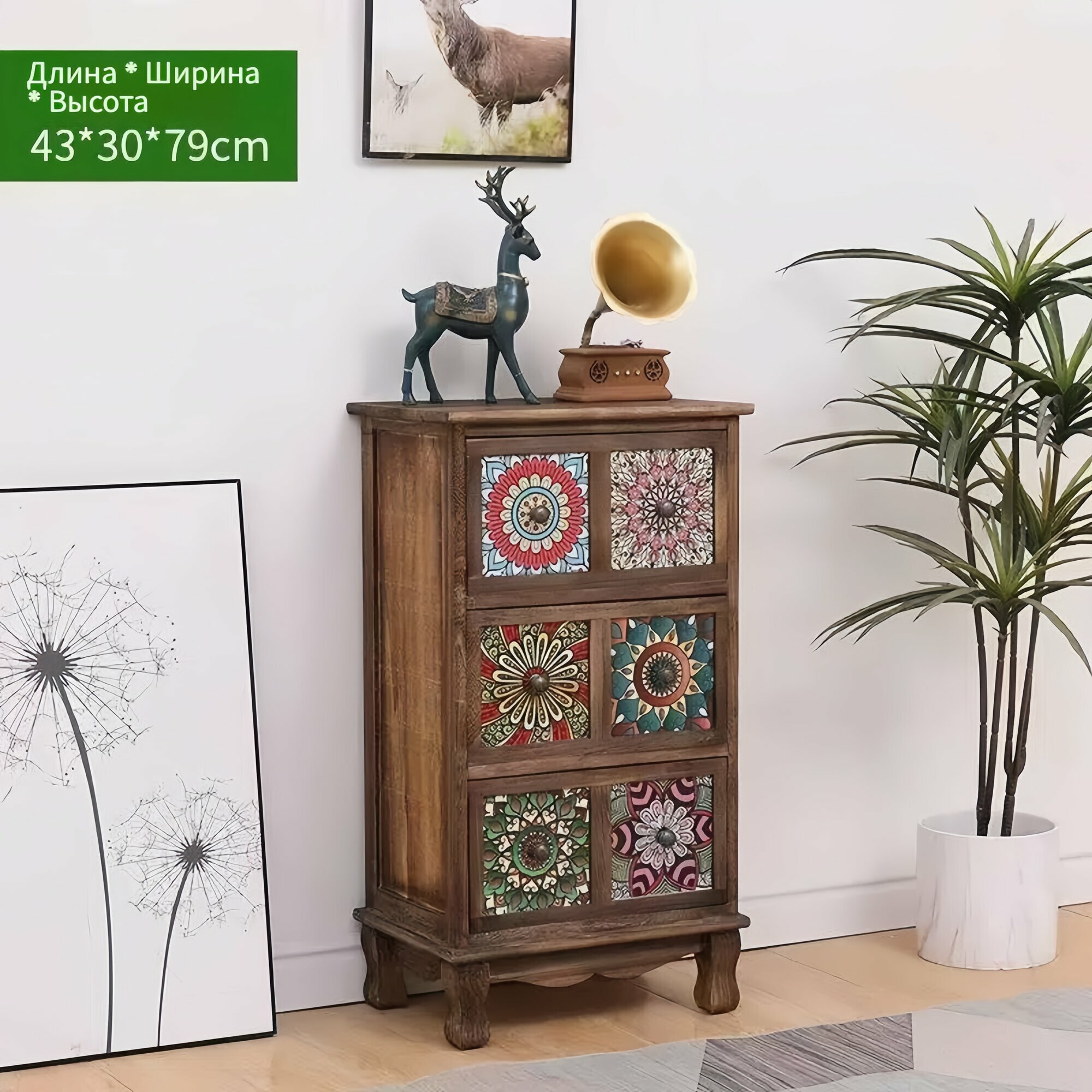 Комод "Ретро", дерево, глянцевый, 3 выдвижных ящика, цвет коричневый