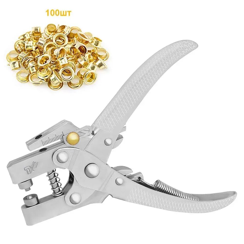 Щипцы для установки кнопок и люверсов + 100 шт золотых пуговиц диаметром 7,2 мм