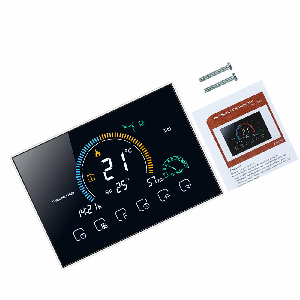 95-240 В Wi-Fi интеллектуальный программируемый термостат 5+1+1 шесть периодов голосовое управление через приложение подсветка ЖК-дисплей водонагреватель/газовый котел отопление терморегулятор с УФ-индексом влажность дис