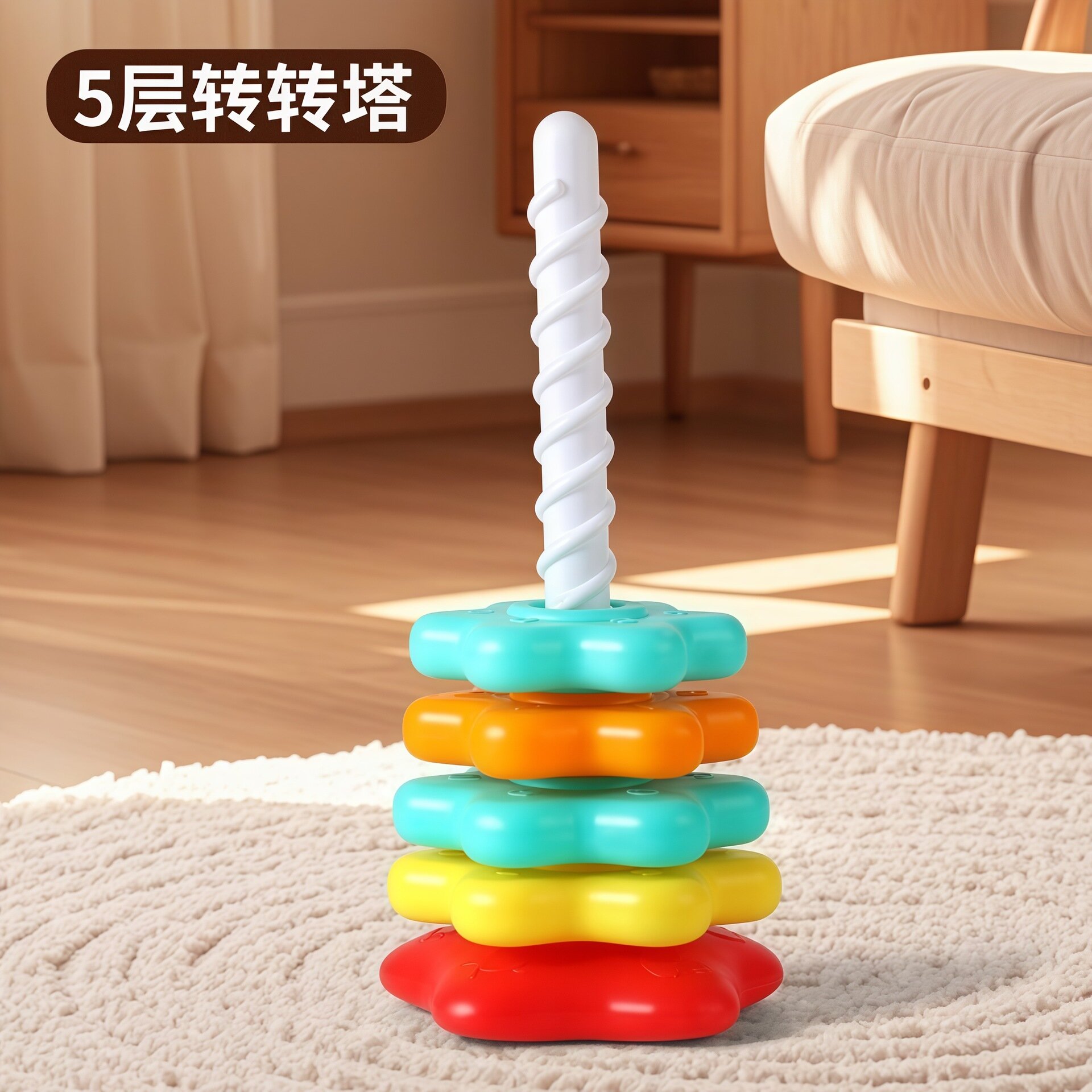 Радужная вращающаяся игрушка для складывания, развивающая игрушка для детей 0-3 лет, обучающая вращающаяся башня, игрушка-кольцо