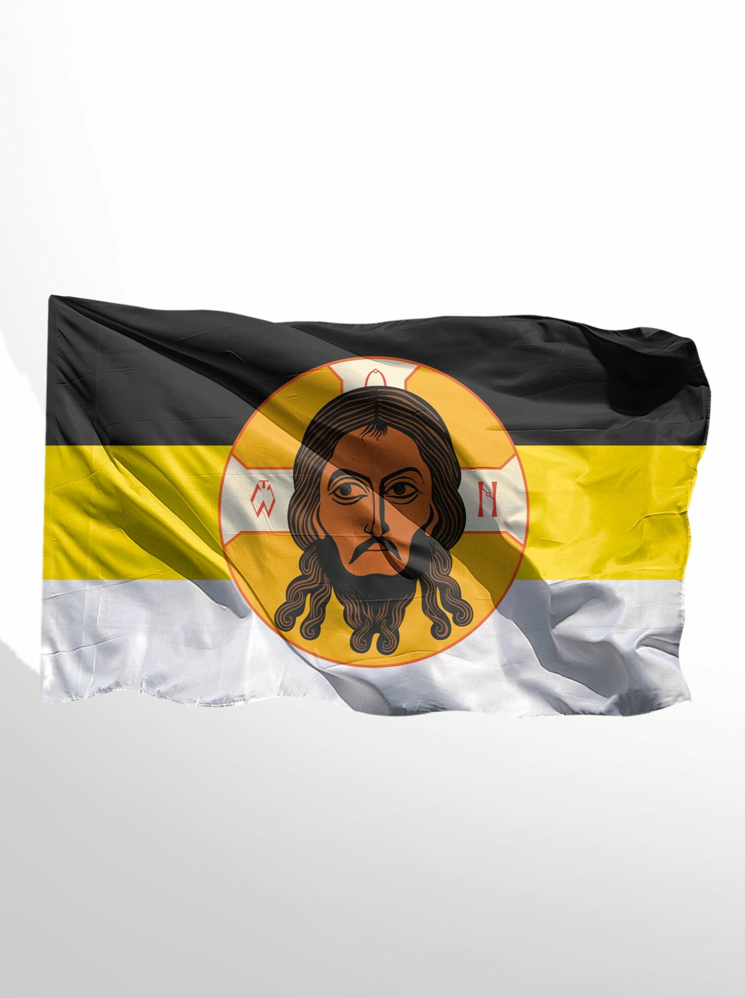 Флаг Спас Нерукотворный на флаге Российской империи, 70х105 см на шёлке для ручного древка