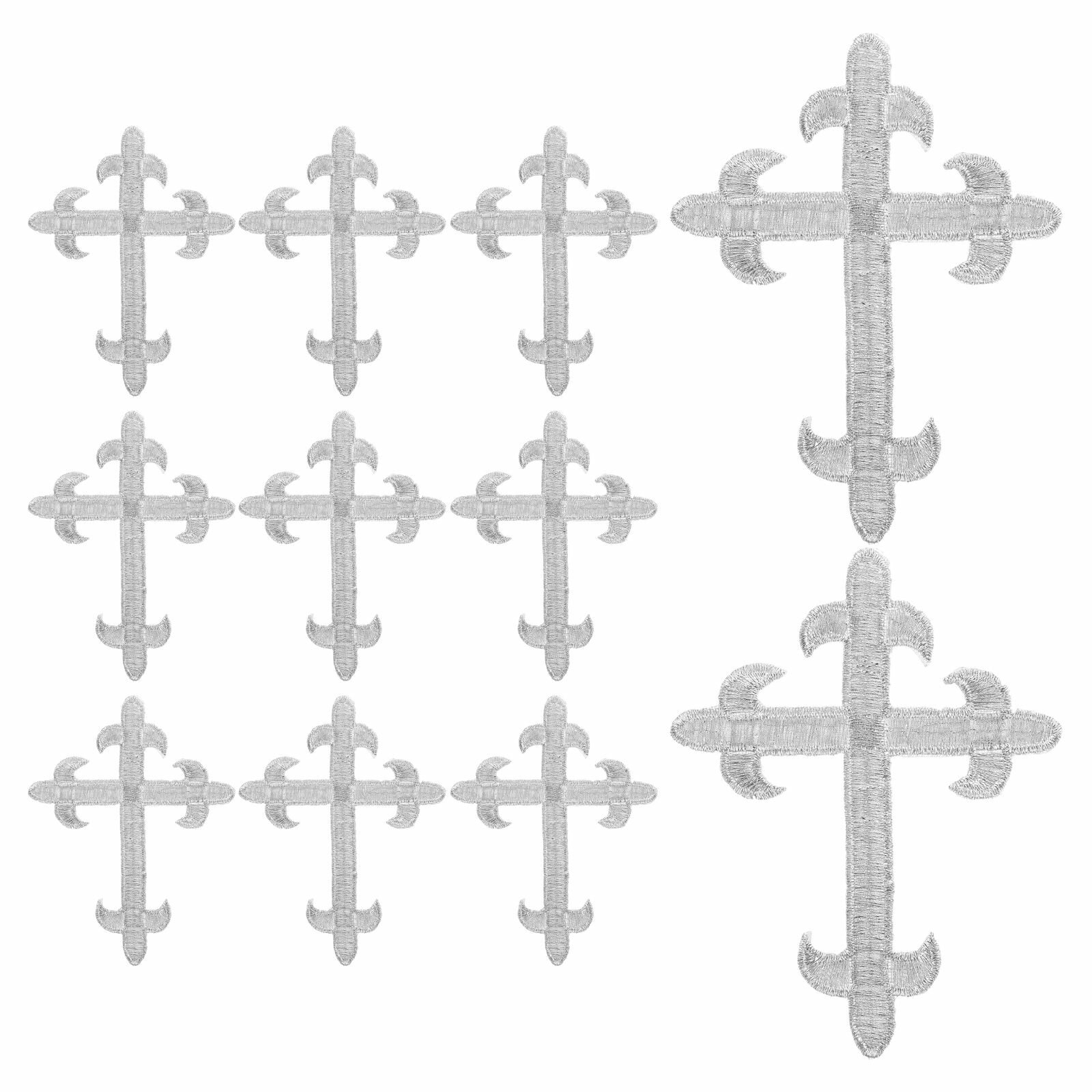 Серебристые тканевые вышитые кресты из полиэстера для ремонта и украшения одежды, набор из 12 штук