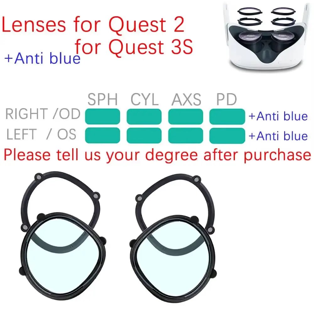 Линзы для VR очков CMOTPETB по рецепту Quest 2 3S Anti blue
