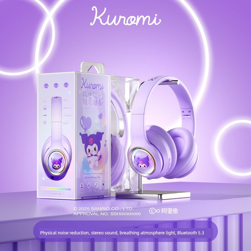 Санрио Куроми Беспроводные Наушники Bluetooth с Шумоподавлением, Складные, RGB Амбиентный Свет, Bluetooth 5.3 для Игр и
