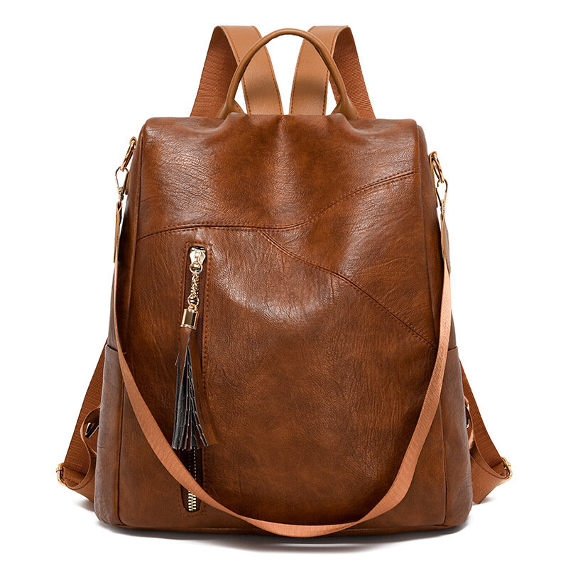Trendy Contrast Color PU Leather Casual Women's Backpack Large Capacity Single Shoulder Dual-Purpose Fashion Outing Backpack