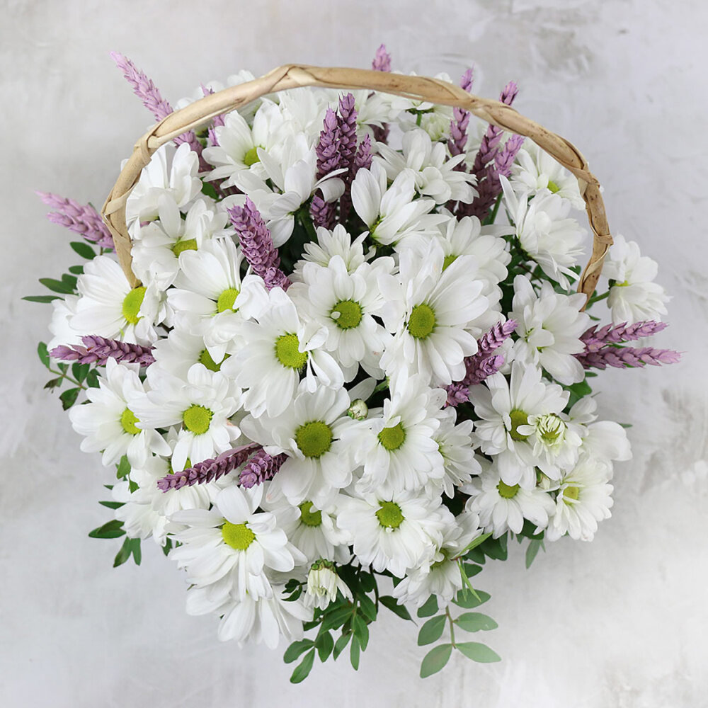 Букет Букет Маркет "Букет из хризантем и пшеницы", 30 см, белый,