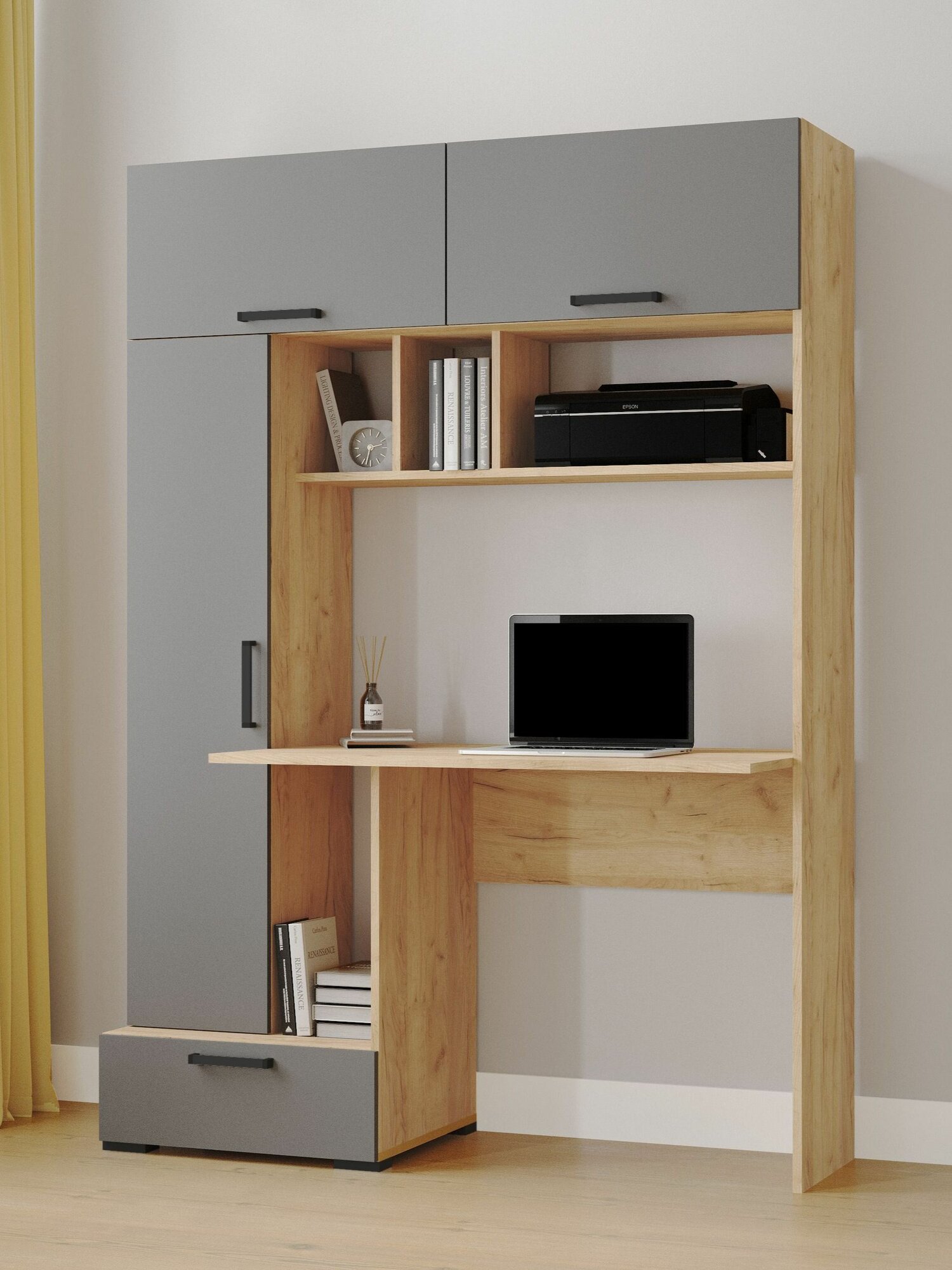 Компьютерный стол Квартет-11, 1850х1316х600 (дуб крафт золотой/графит серый) тэкс