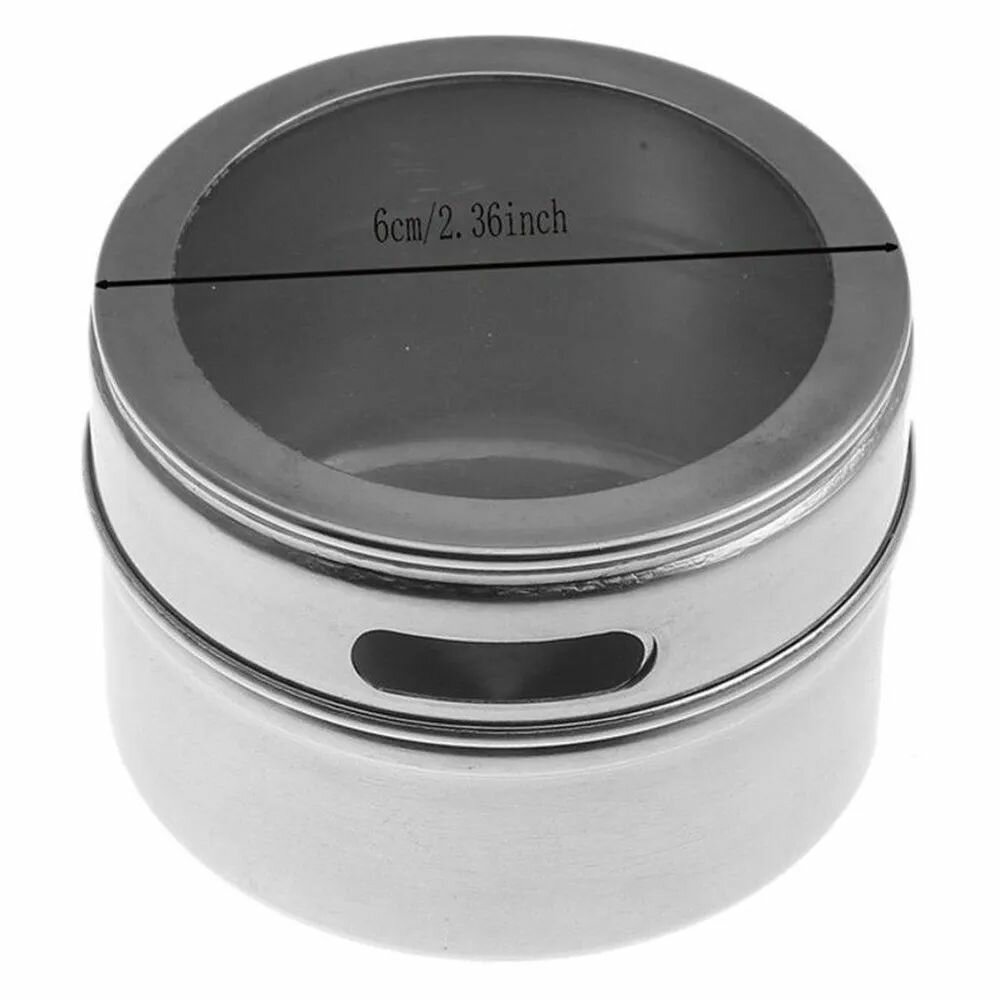 6шт Магнитных Банок Для Специй, Контейнеры Для Специй из Нержавеющей Стали с Прозрачной Крышкой