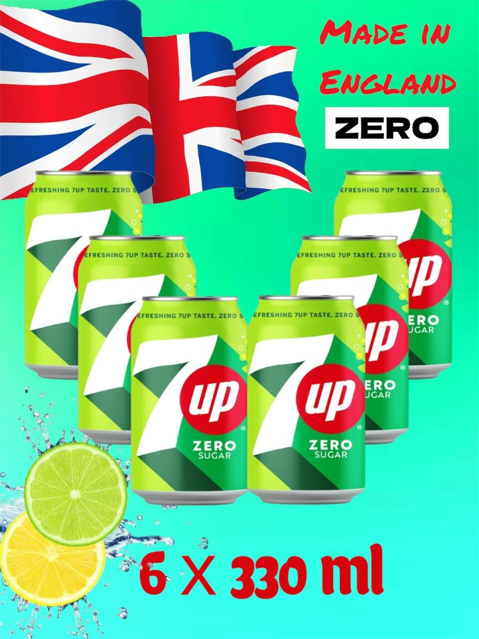 Газированный напиток 7 UP Free of Sugar Севен Ап Фри без сахара, 6 шт * 330 мл, Великобритания
