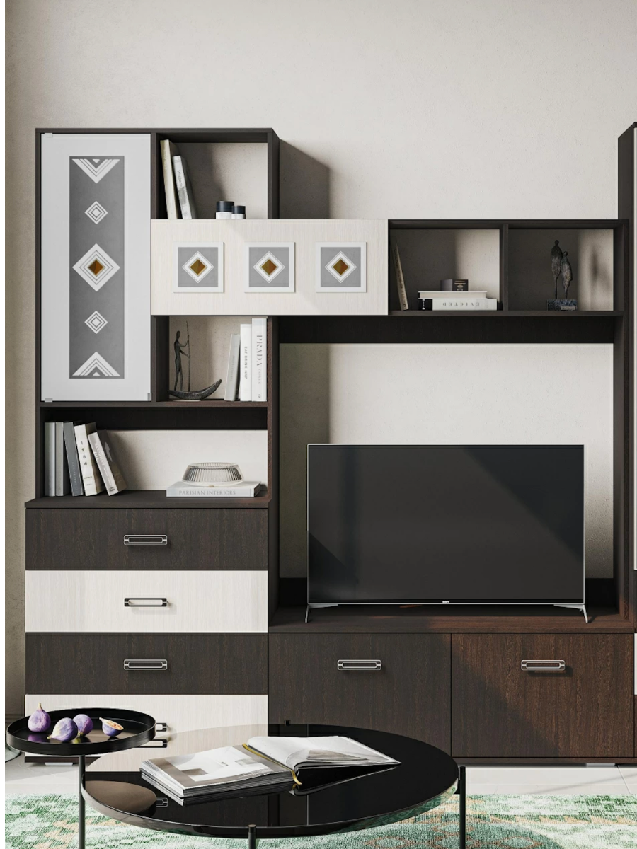 Гостиная модульная Яна ТВ 751 центральная секция 200,0х212,0х43,6 см, венге/дуб белфорт