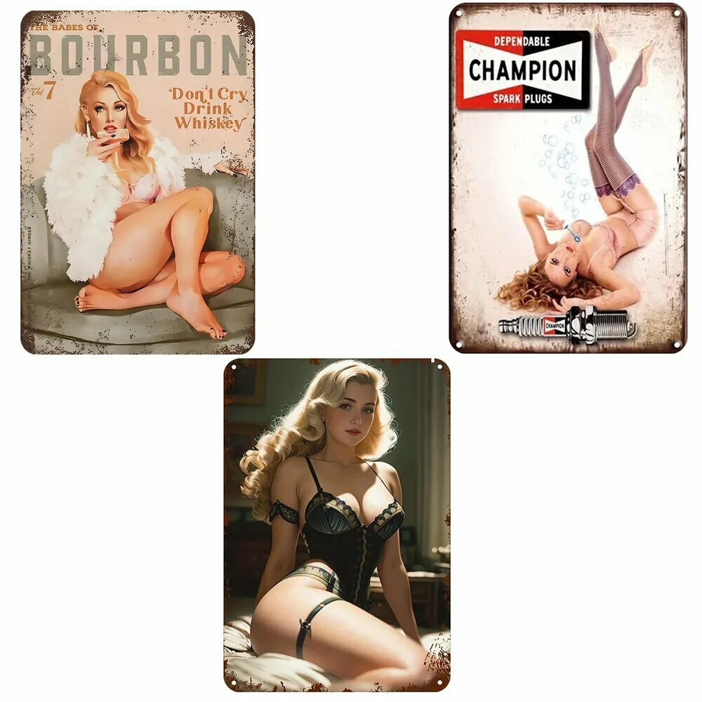 3шт Винтажная металлическая пластина, красивый напиток, прямоугольная железная картина, настенный художественный декор 20x30 см