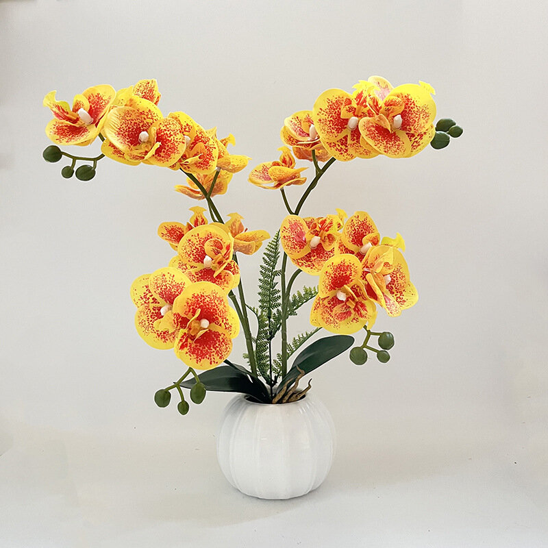 Искусственное цветочное растение фаленопсис в горшке, 24 цветка, декор для дома и офиса, настольное украшение, искусственное зеленое растение
