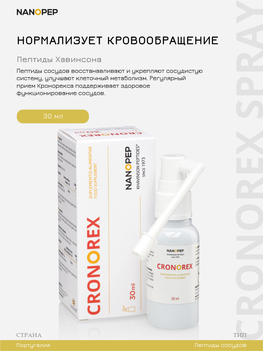 Кронорекс спрей для вен сосудов сердца, пептиды Хавинсона 30 мл