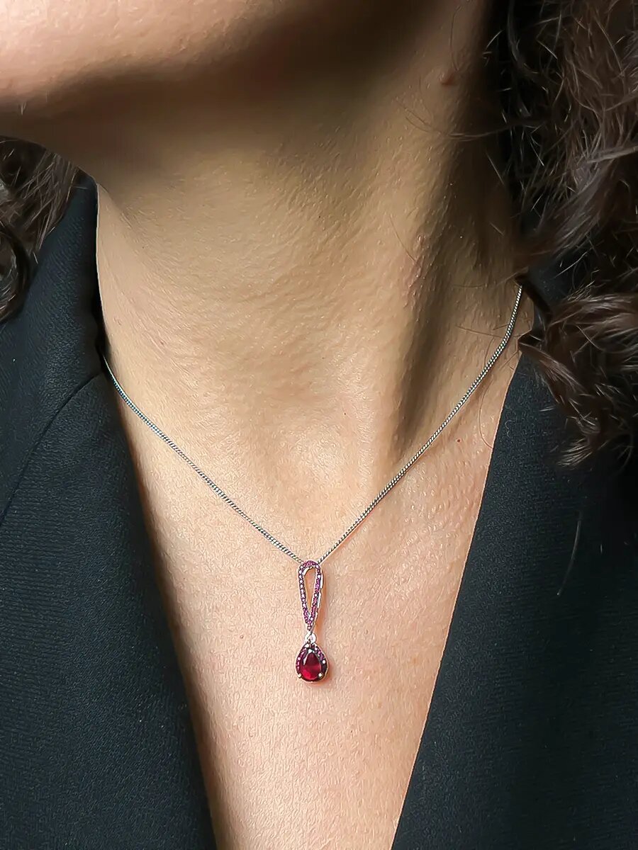 Подвеска, серебро, 925 проба, родирование, рубин