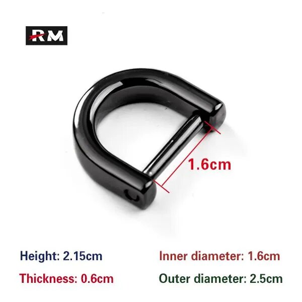 Карабин кольцо для сумок, Ремень сумки через плечо D-образная пряжка-подкова, Съемный винтовой стержень без пришивания, Внутренний диаметр 1,6 см, черный, 2 шт