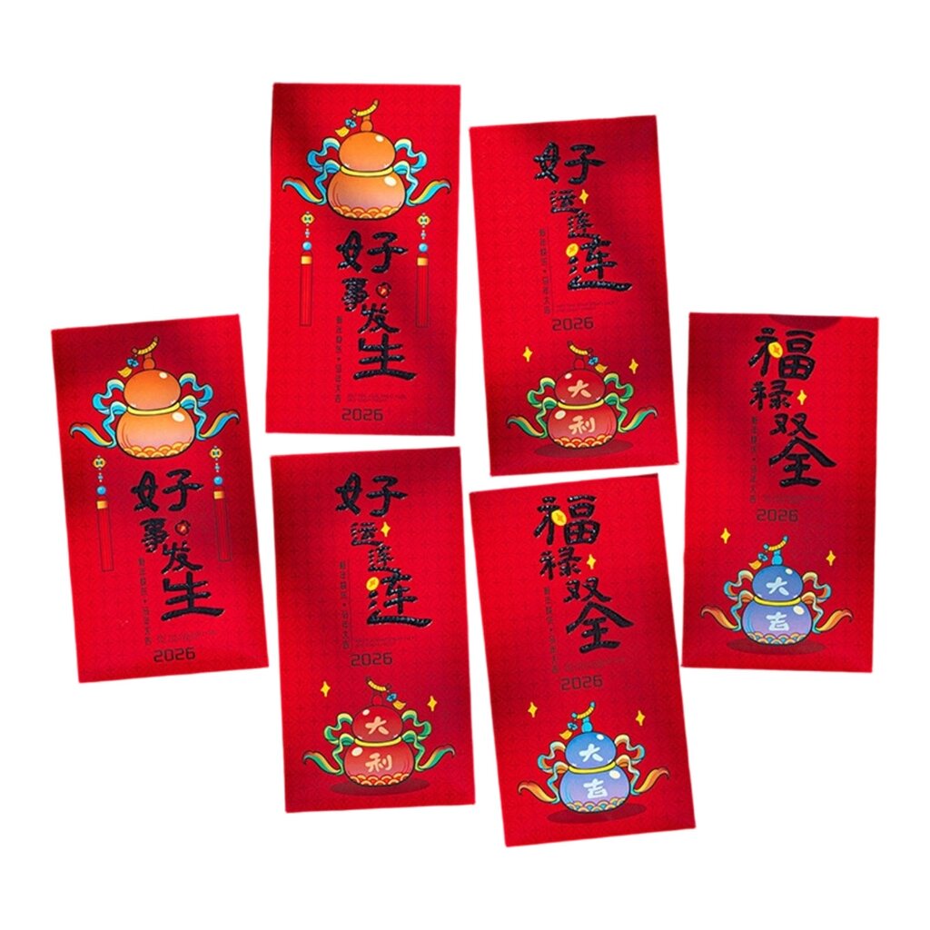 6шт. в 2026 году Лошади, Фестиваль счастливых денег в кармане, Красные конверты, Бумажный денежный мешок для празднования Китайского Нового года