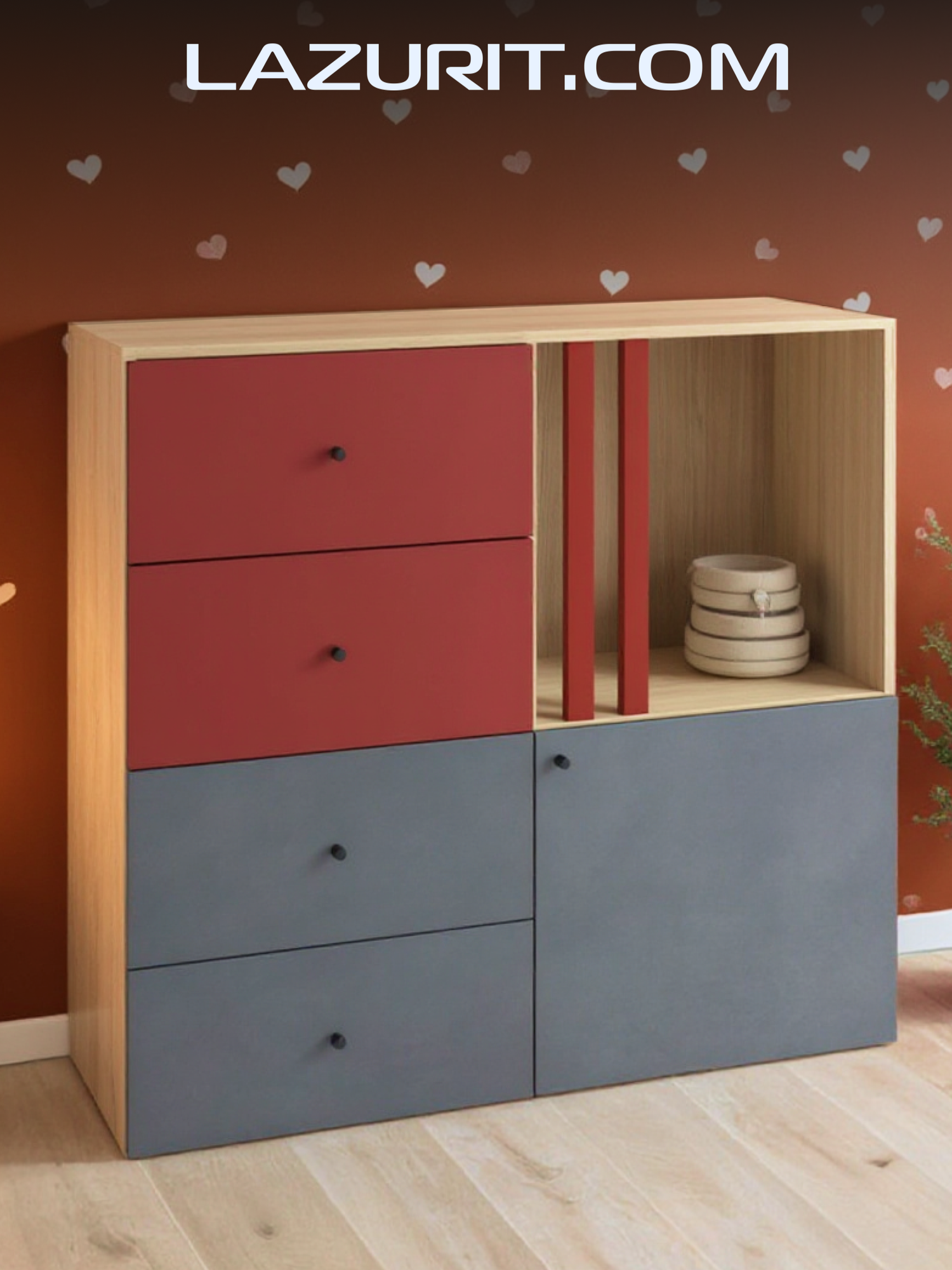 Тумба Lazurit "Джелато", напольная, крепление к стене, комод 110,2x39,8x111,4 см