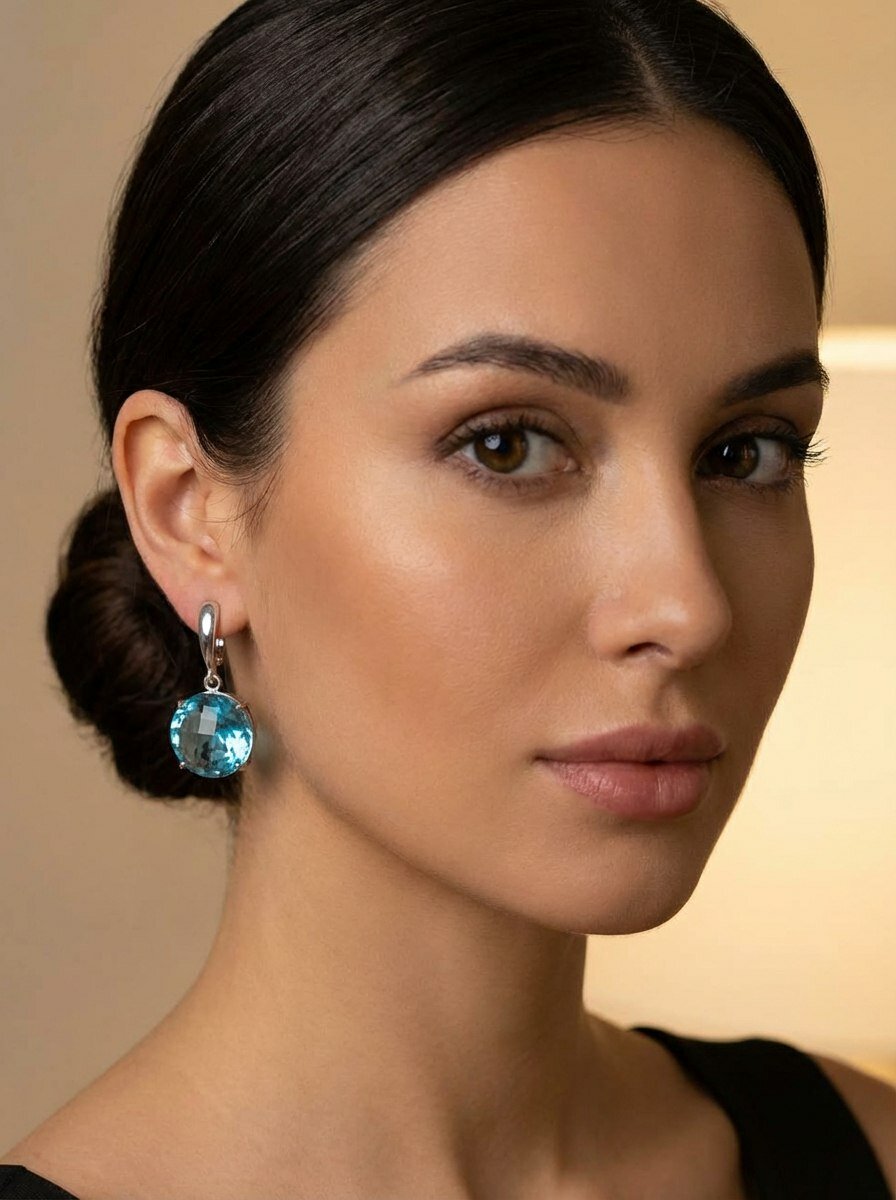 Серьги с подвесками, серебро, 925 проба, топаз