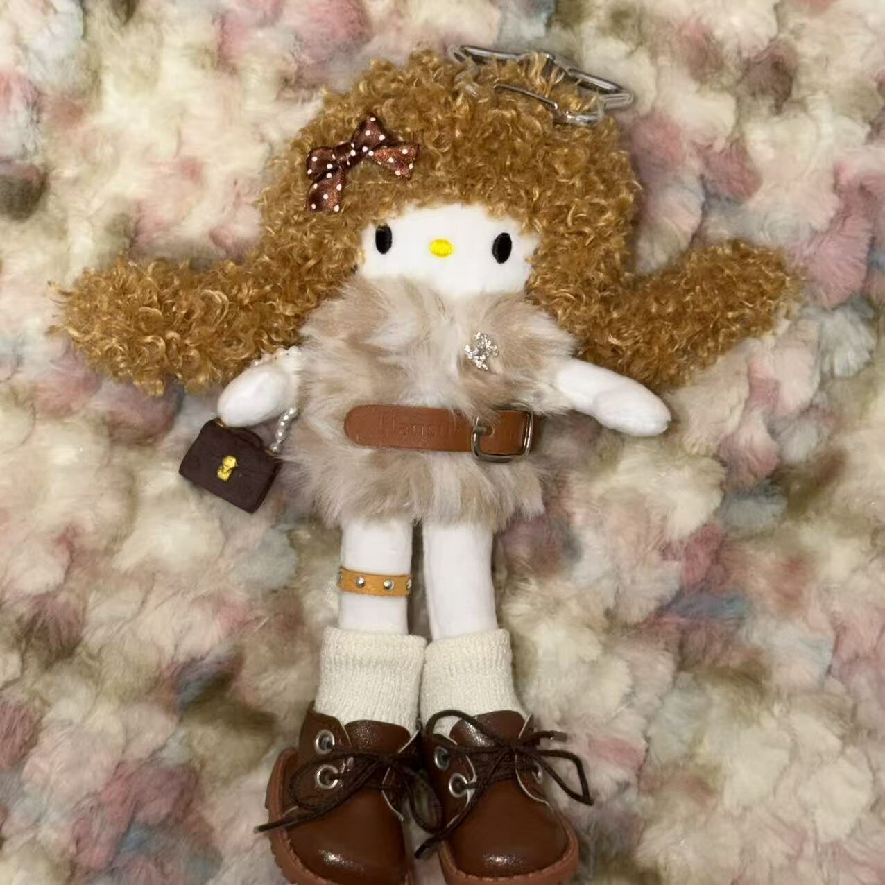 Крутой стиль горячей девушки, котенок с длинными ногами, черная кожаная кукла, плюшевый брелок, кулон для сумки, брелок для ключей, подарок лучшему другу