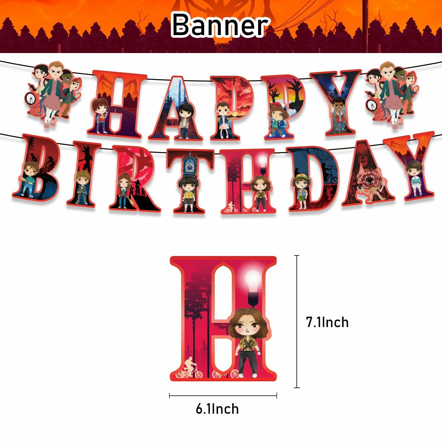 Набор для детского дня рождения Очень Странные Дела (Stranger Things), гирлянда-растяжка, флажки, шарики, украшения для торта, тематические