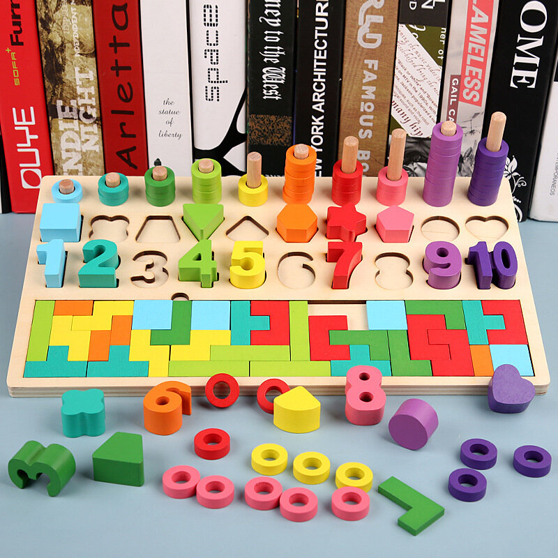Цифровая форма Тетрис 4-в-1, числовая доска, арифметическая головоломка для детей, раннее образование, образовательная игрушка-конструктор
