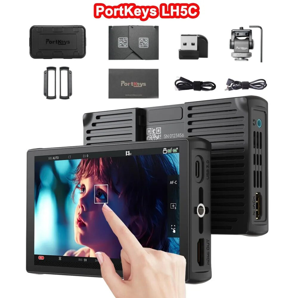 Портативный монитор PortKeys LH5C с 5,4-дюймовым сенсорным экраном для камер, яркость 800 нит, поддержка 3D LUT, вход HDMI 4K, проводное управление камерами Sony, Canon, Nikon, Fujifilm и др.