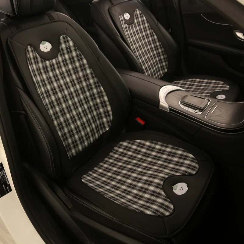 Кожаная накидка на сиденье автомобиля в клетку, полузакрытый чехол на сиденье, милый женский чехол на сиденье