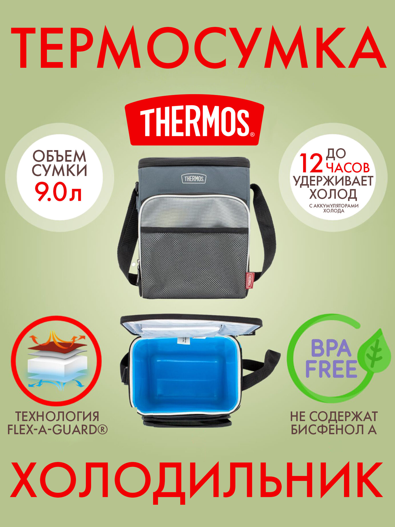 Термосумка холодильник 9.0 л THERMOS E5 12 Can Cooler LDPE - для еды/ланч-боксов