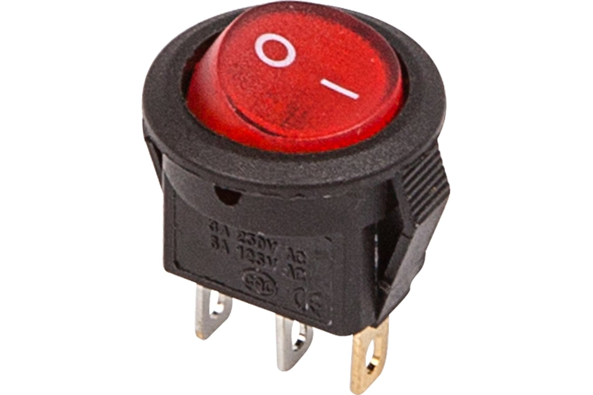 Круглый выключатель клавишный Rexant Micro ON-OFF красный с подсветкой (250В 3А (3с)) {36-2530}