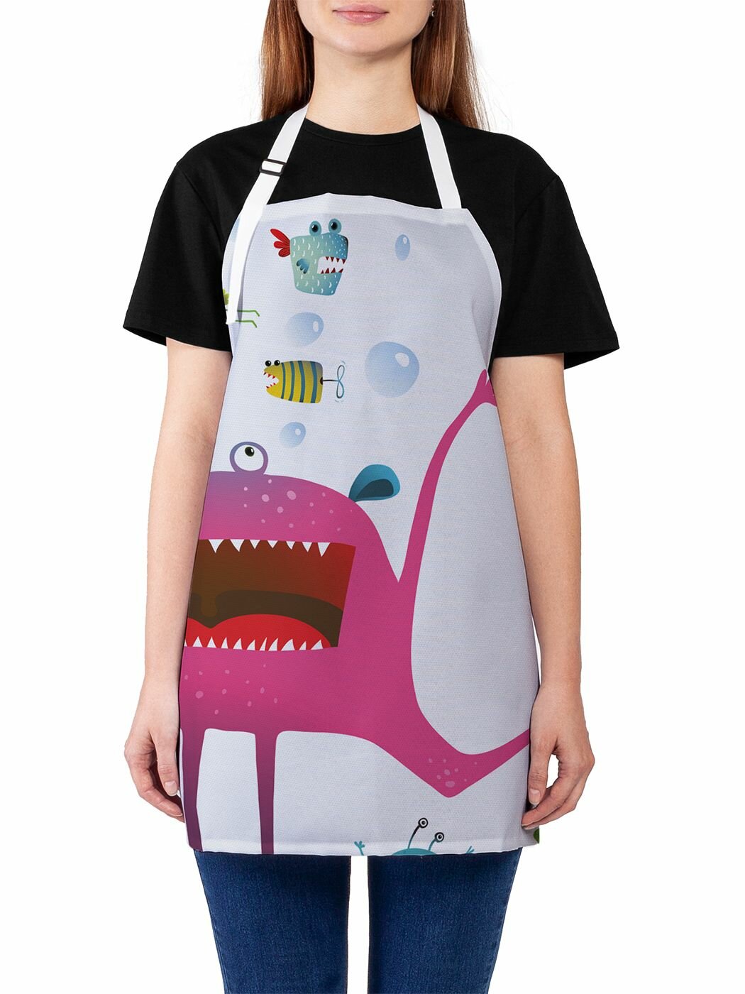 Фартук для кухни тканевый "Боязнь монстров" / водоотталкивающий, универсальный размер , JoyArty